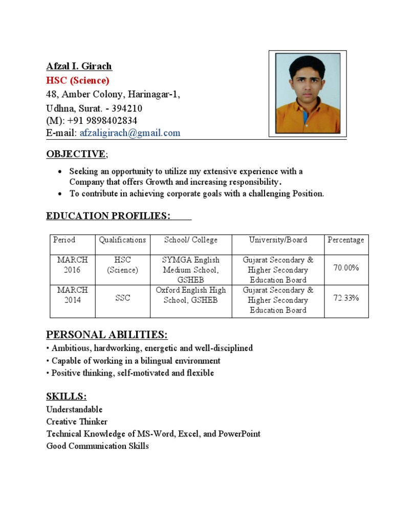 Resume of Afzal I. Girach | PDF