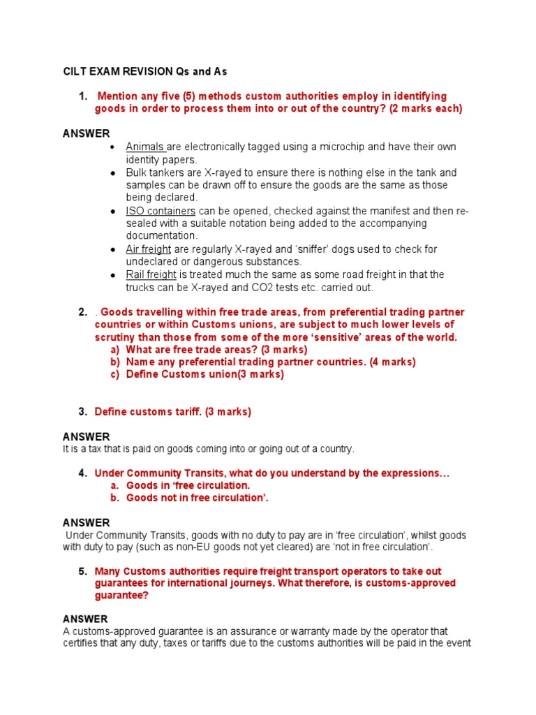 Cilt Exam Revision Qs and As 2 | PDF | Customs | Trade