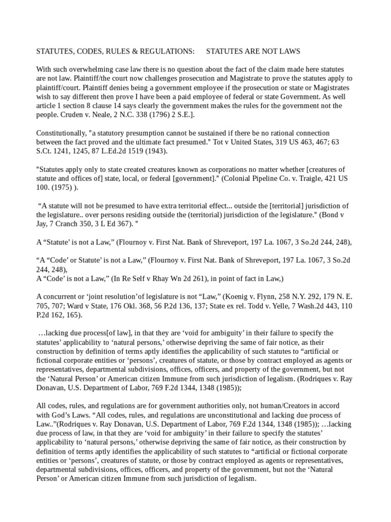 Statutes, Codes, Rules & Regulations Statutes Are Not Laws | Download ...