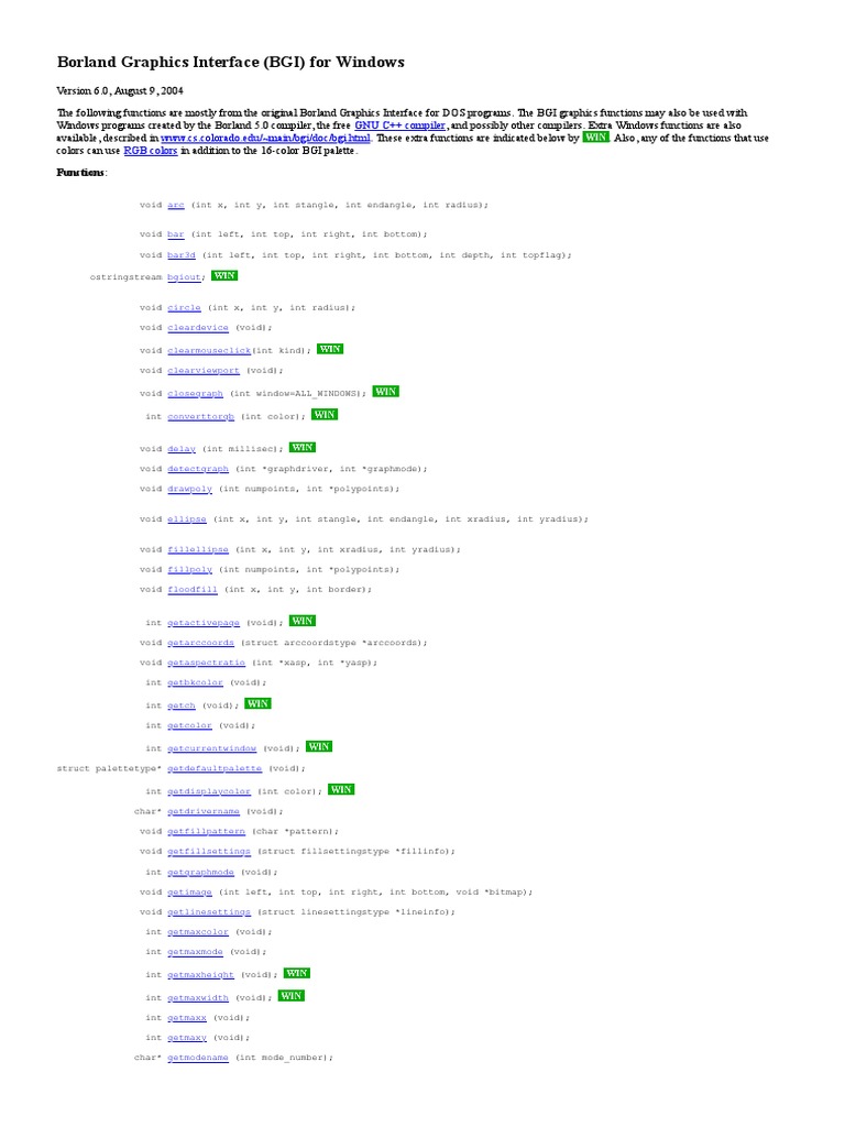Borland Graphics Interface (BGI) For Windows | PDF | Software ...