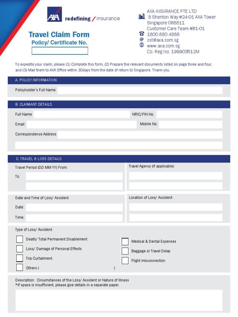 AXA Travel Claim Form-Latest 2017 | PDF | Insurance | Receipt
