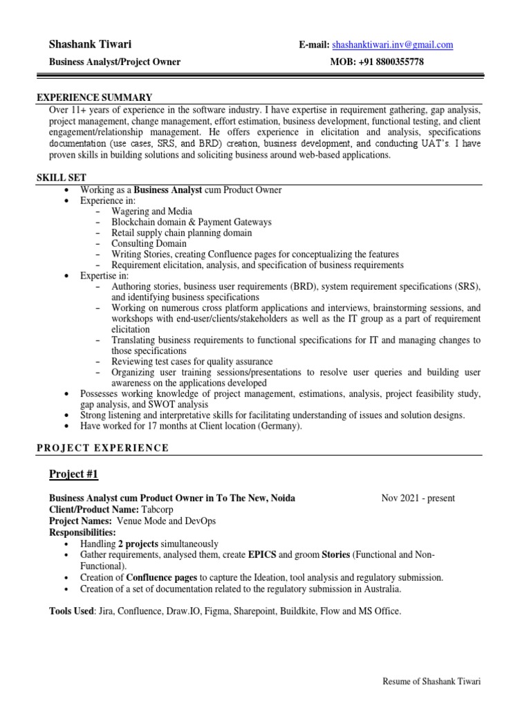 Shashank CV Business Analyst 11+ Exp | PDF | Information Age | Software Engineering