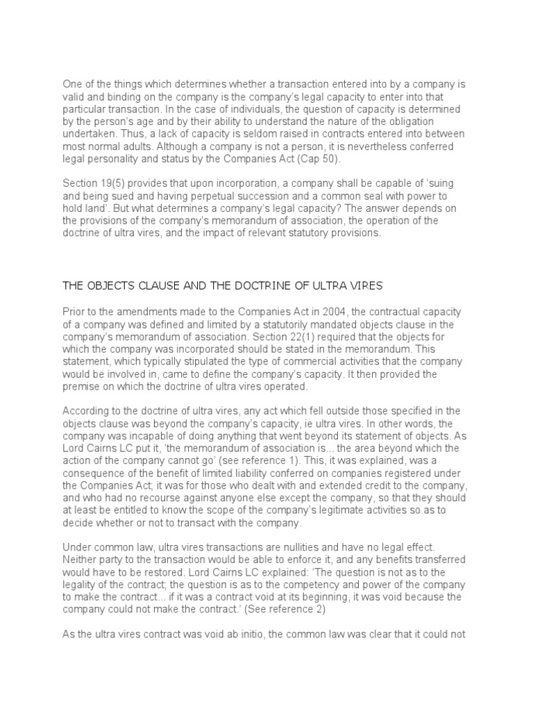 The Objects Clause and The Doctrine of Ultra Vires | PDF | Government ...