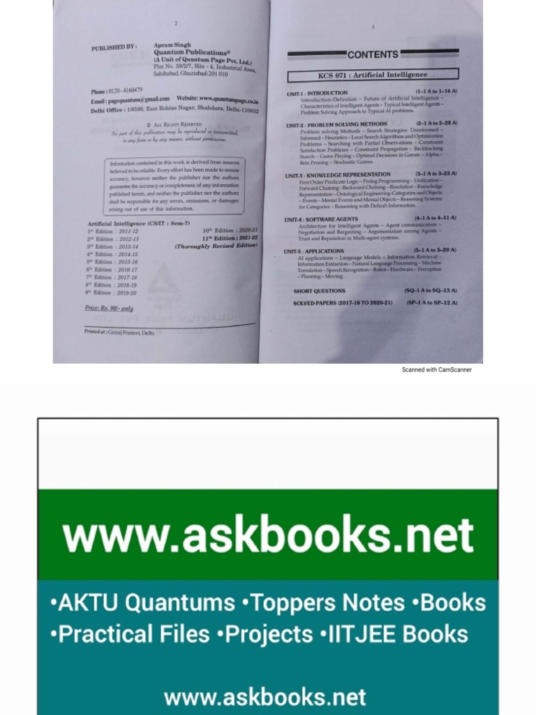 Artificial Intelligence KCS - 071 (7TH) | PDF