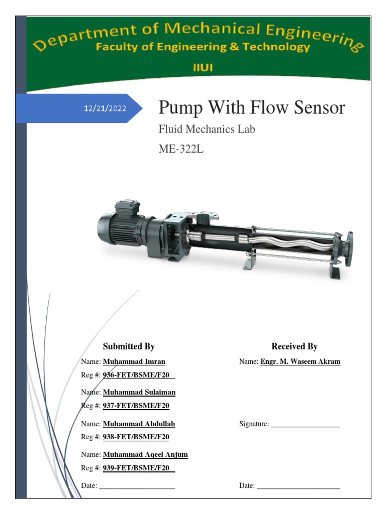 Fluid Mechanics Lab Project Report Pdf Pump Flow Measurement