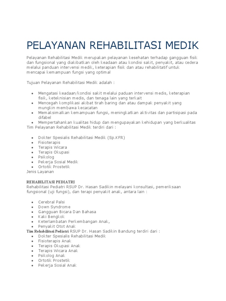 Pelayanan Rehabilitasi Medik | PDF