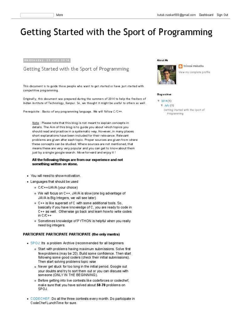 Getting Started With The Sport of Programming - Getting Started With The Sport of Programming ...