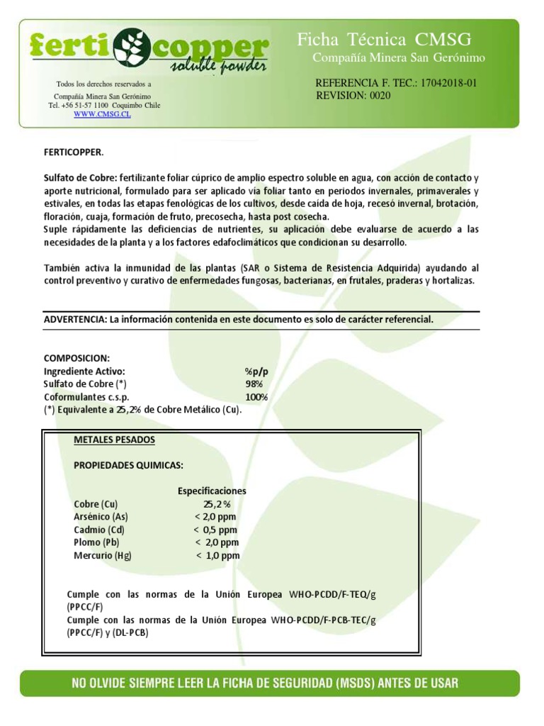Ficha Tecnica Ferticopper SAG Final 29 06 2018 Segun Certificado N°731 ...