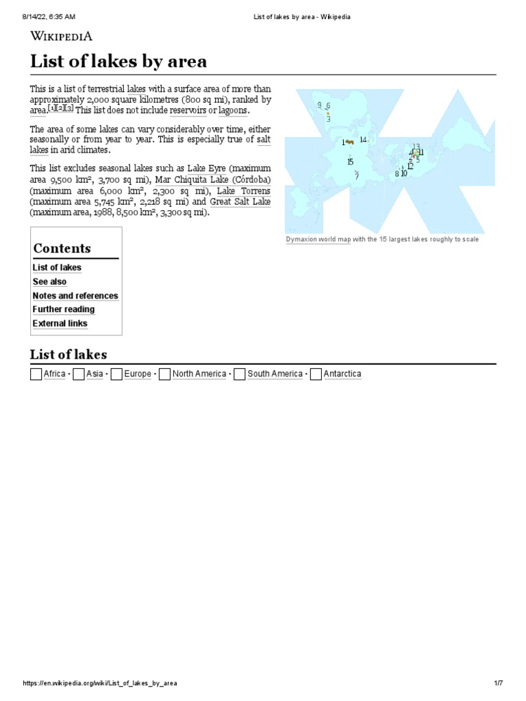 List of Lakes by Area - Wikipedia | Download Free PDF | Lake | Physical ...