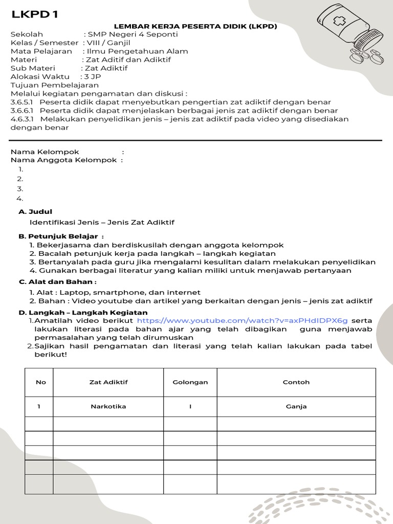 LKPD Zat Adiktif I | PDF | Kajian Bahasa Asing