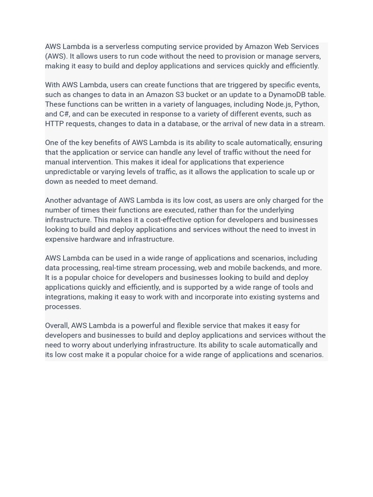 Aws Lambda Is A Serverless Computing Service Provided By Amazon Web