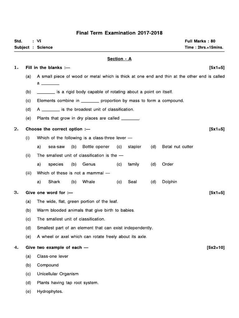 Icse Class 6 Science 2018 | PDF