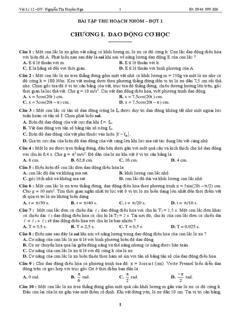 Bài TN Thu Ho CH Nhóm Chương 1 DDDH HS | PDF