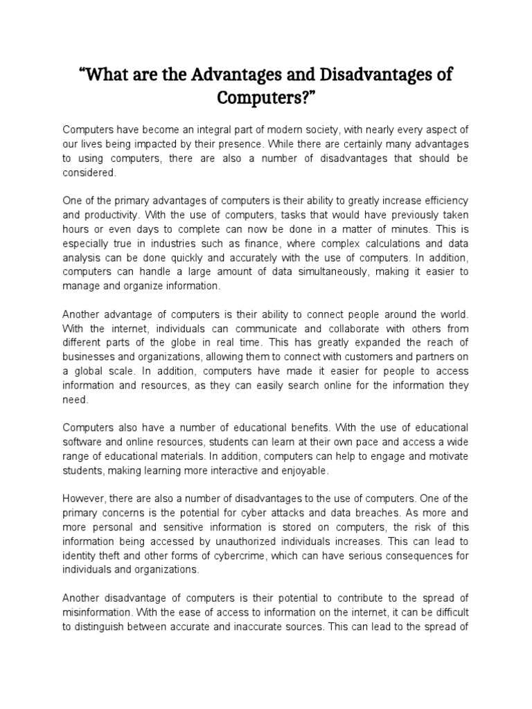 Opinioned Essay On - What Are The Advantages and Disadvantages of Computers | PDF | Internet ...