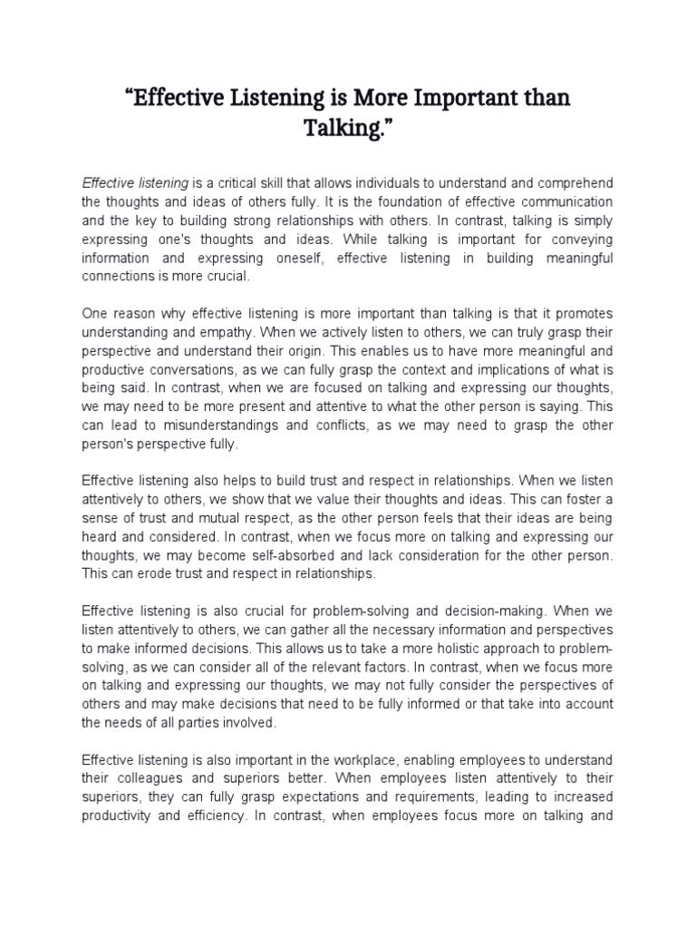 Argumentative Essay On - Effective Listening Is More Important Than ...