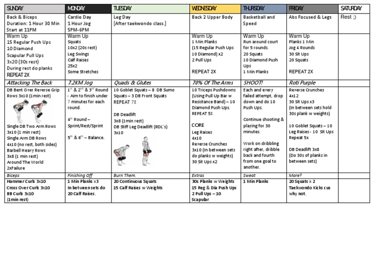 Weekly Workout Plan for Ashanti Javier | PDF | Weight Training | Recreation