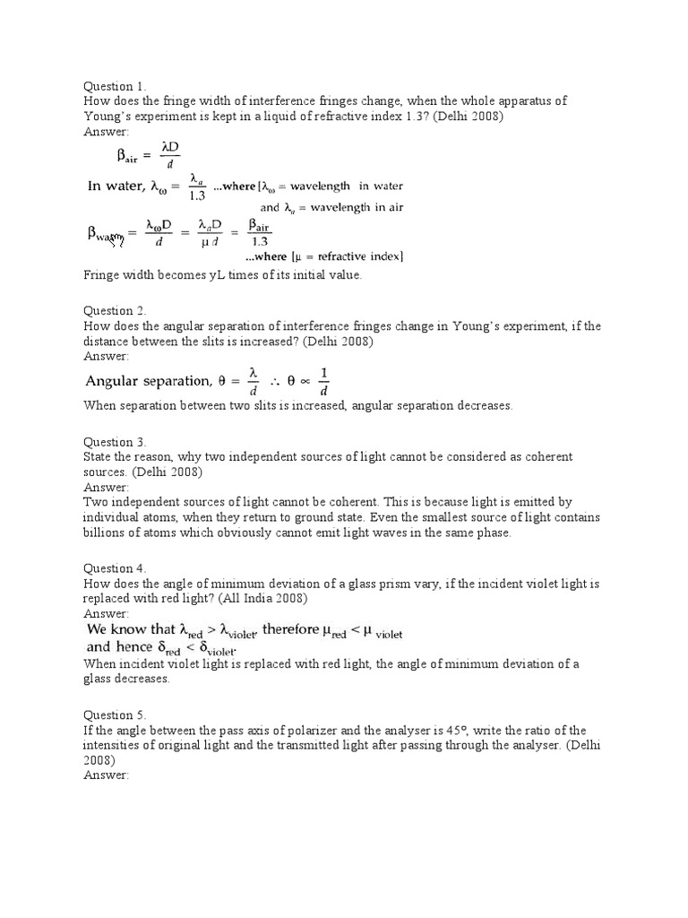 Ch.10 Prev Year Questions | PDF | Diffraction | Polarization (Waves)