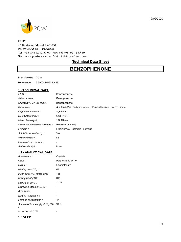 Benzophenone Refractive Index Data | PDF | Materials | Chemistry