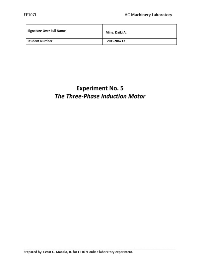 EE107L Experiment 5 - Mine | PDF | Electric Motor | Electromagnetic Induction