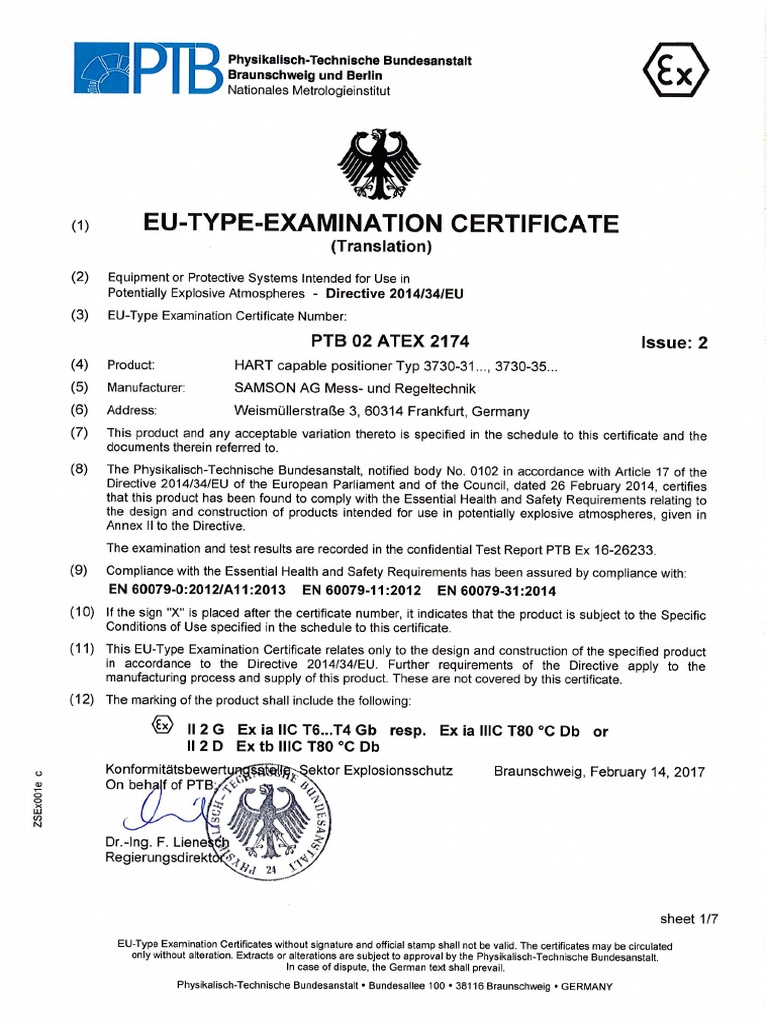 PTB 02 Atex 2174 | PDF