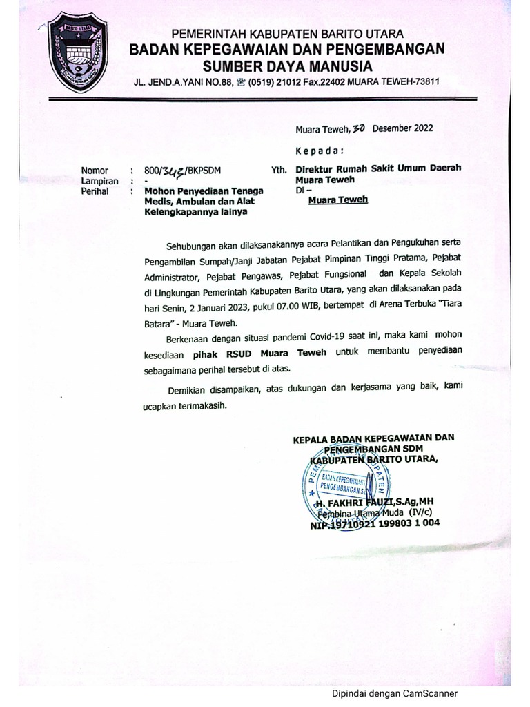 Surat Dari BKPSDM | PDF