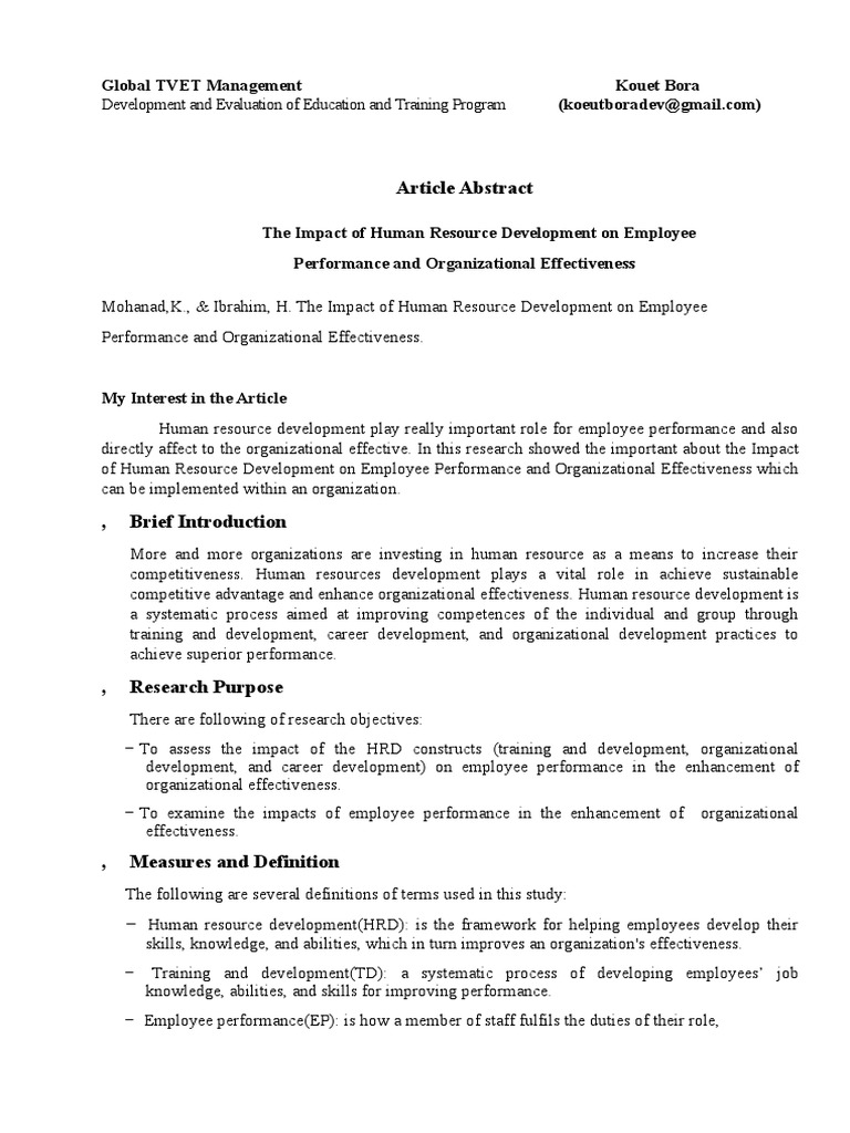 The Impact of Human Resource Development On Employee Performance and ...
