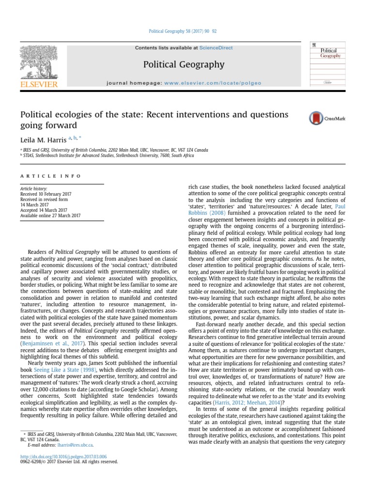 HARRIS 2017 - Political Ecologies of The State | PDF | Ecology | Geography
