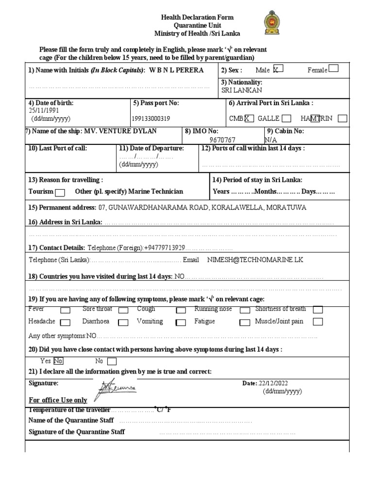 Health Declaration Form | PDF | Epidemiology | Causes Of Death