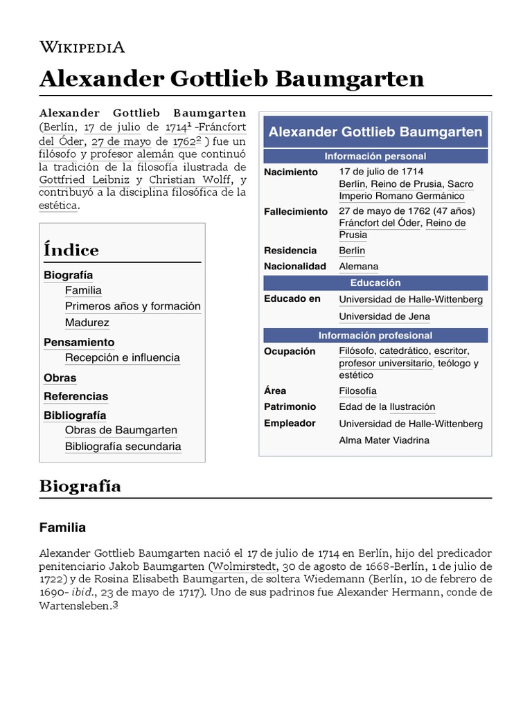Alexander Gottlieb Baumgarten - Wikipedia, La Enciclopedia Libre | PDF ...