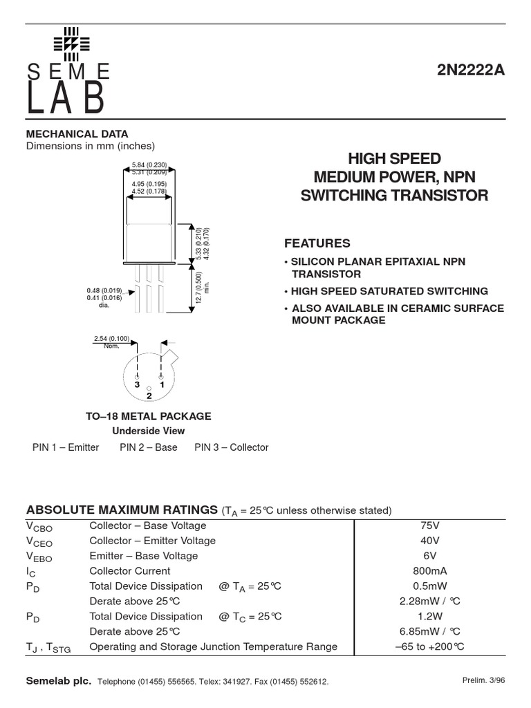 2n2222a Datasheet | Download Free PDF | Bipolar Junction Transistor | Electricity