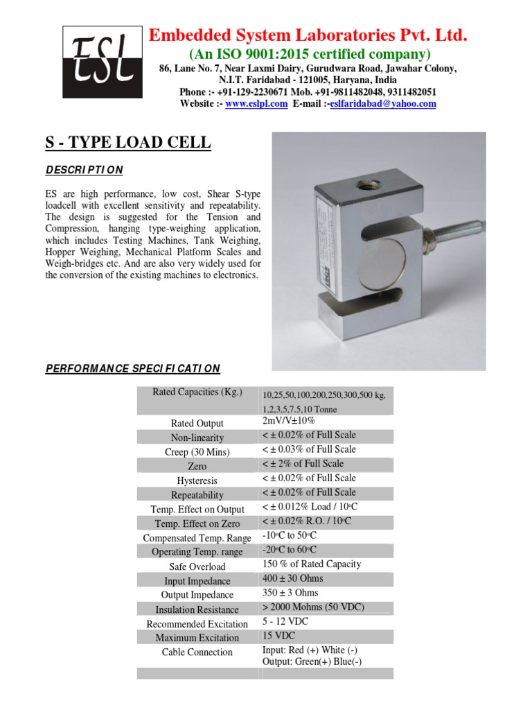 S type load cell | PDF | Electromagnetism | Electronics