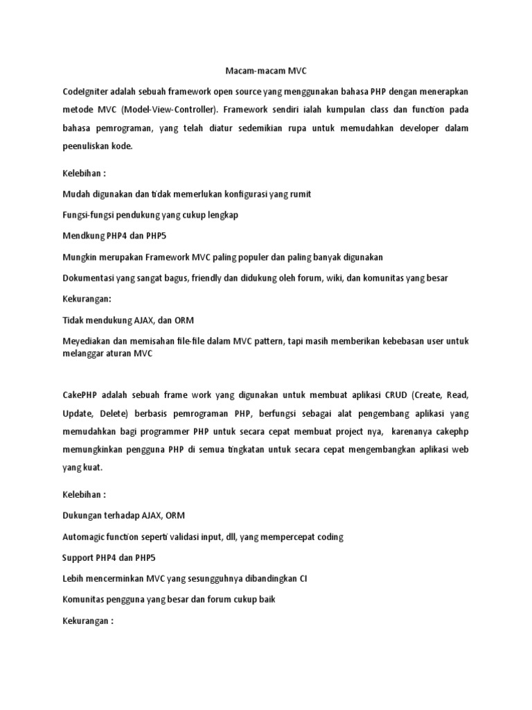 Perbandingan Framework MVC PHP | PDF
