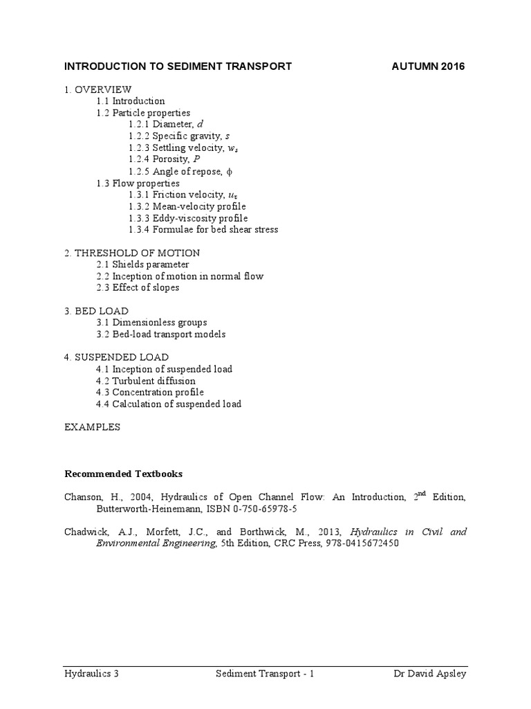 Wre - Chapter 3 Sediment Transport | PDF | Sediment | Viscosity