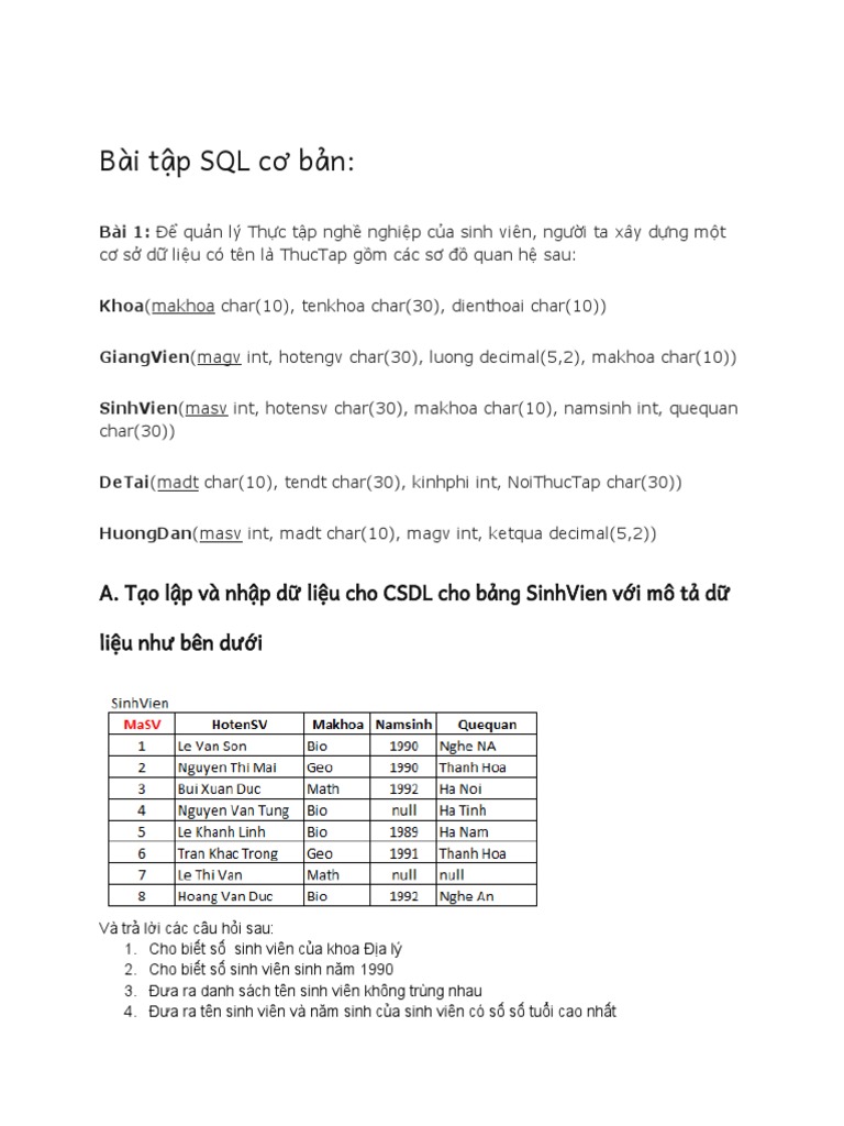 BT SQL Ko Đáp Án | PDF