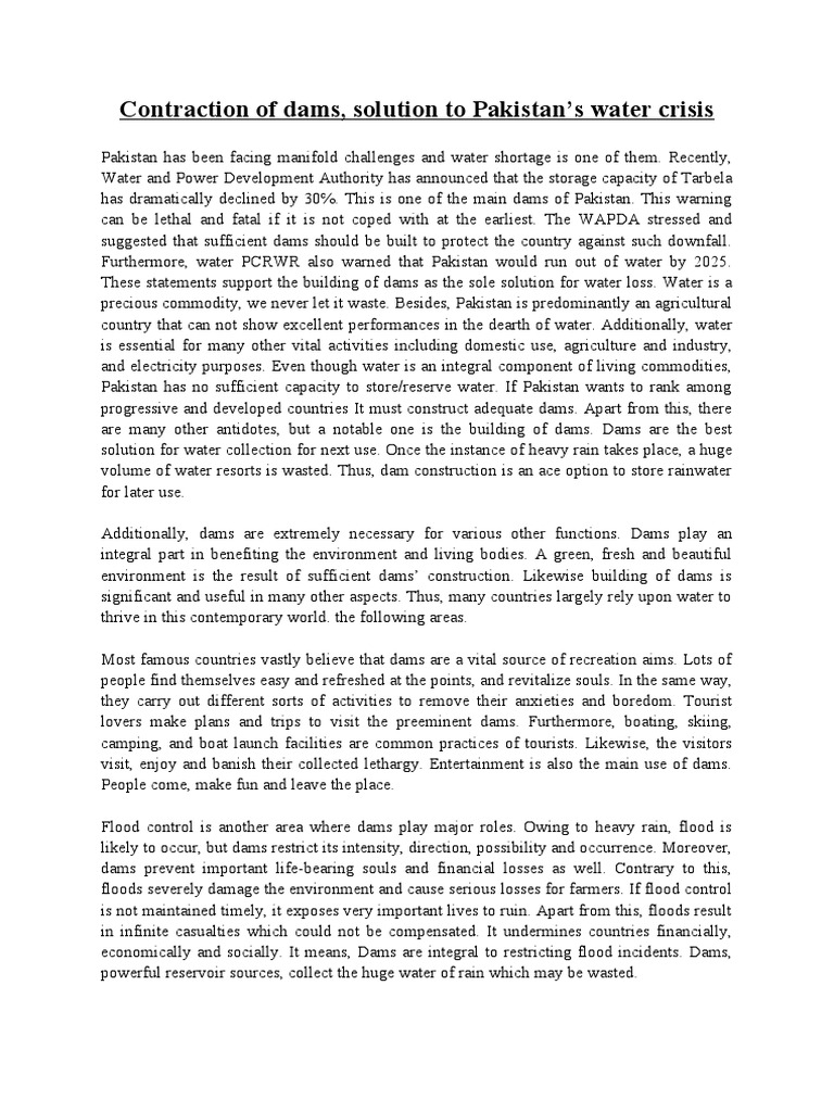 Dams Construction A Solution To Water Crisis | PDF | Water | Dam