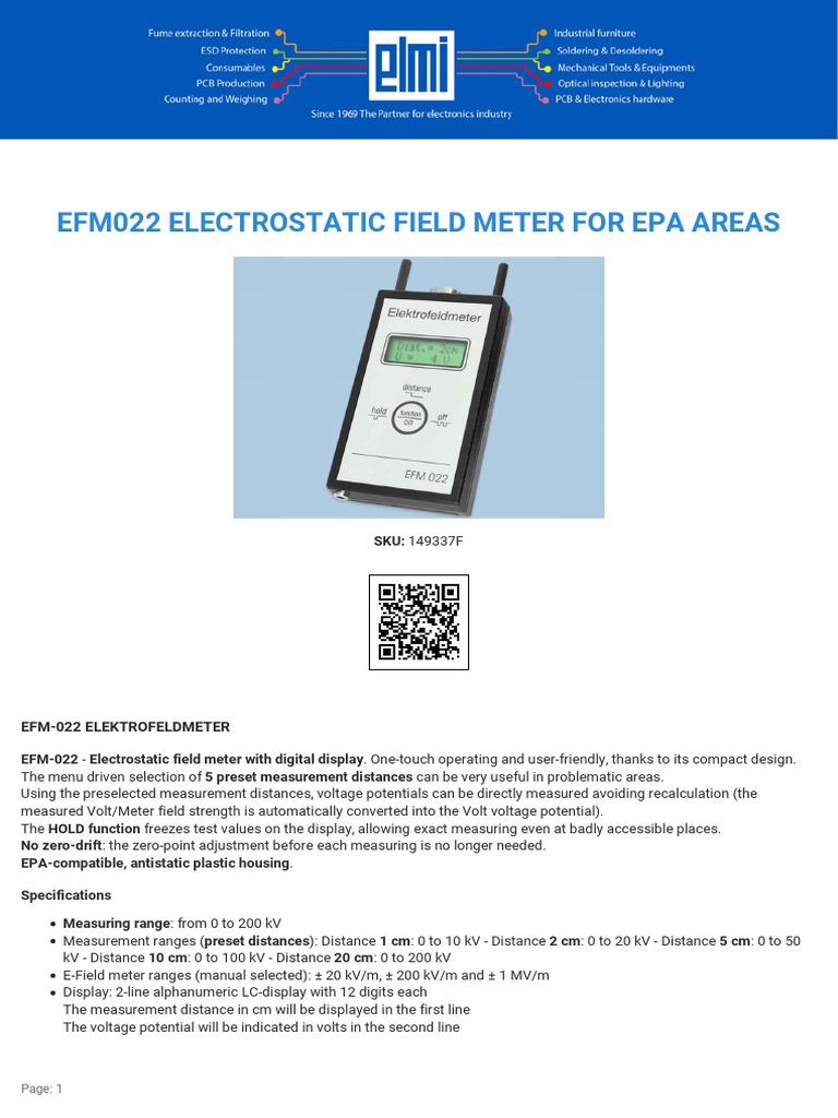 Measuring Electrostatic Fields with Precision: The EFM-022 Electrostatic Field Meter for EPA ...