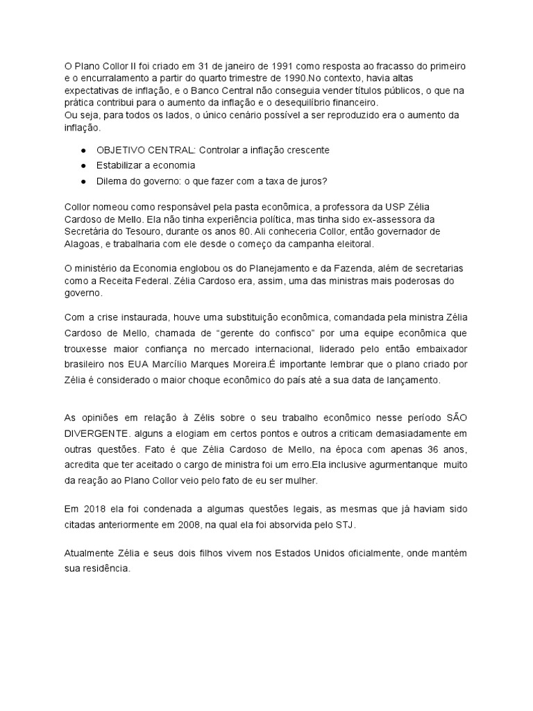 Plano Collor - Resumo | PDF