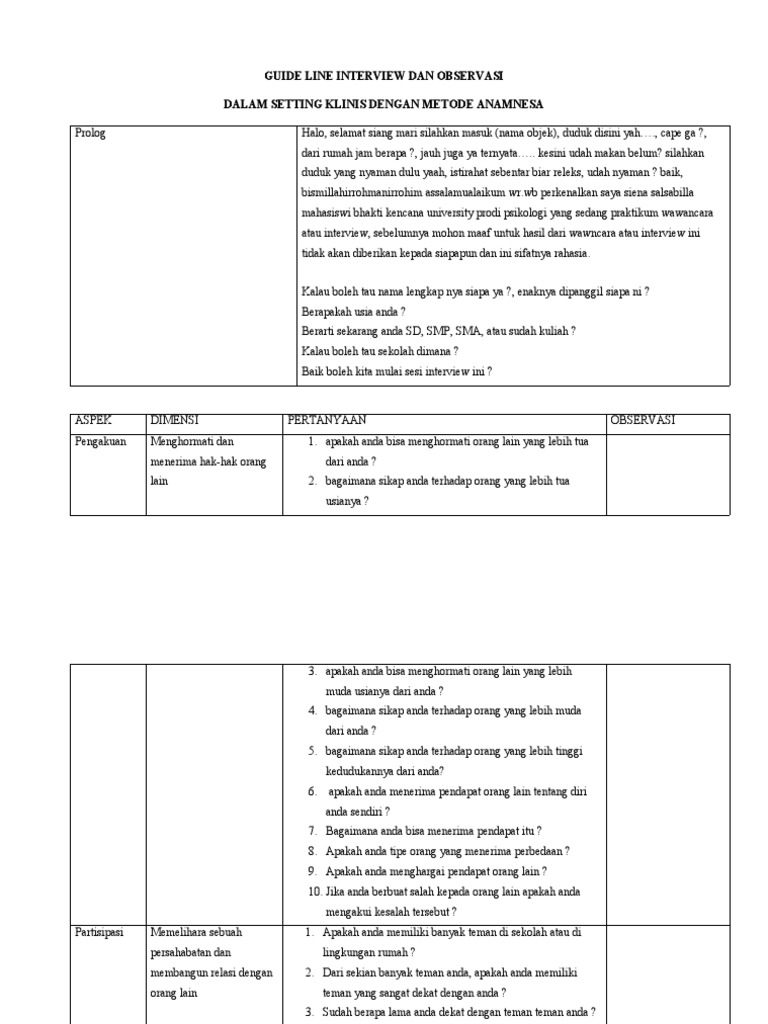 Guide Line Interview Dan Observasi | PDF