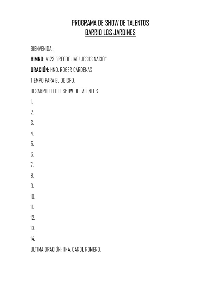 Programa de Show de Talentos | PDF
