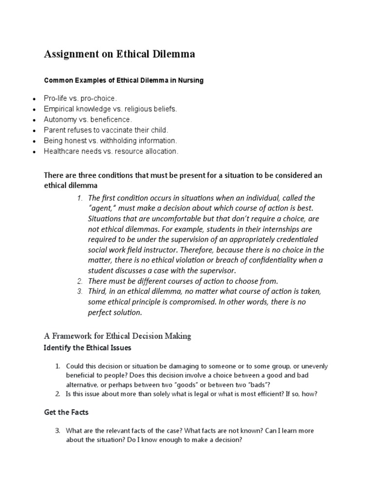 Common Ethical Dilemmas in Nursing | PDF | Virtue Ethics | Evaluation