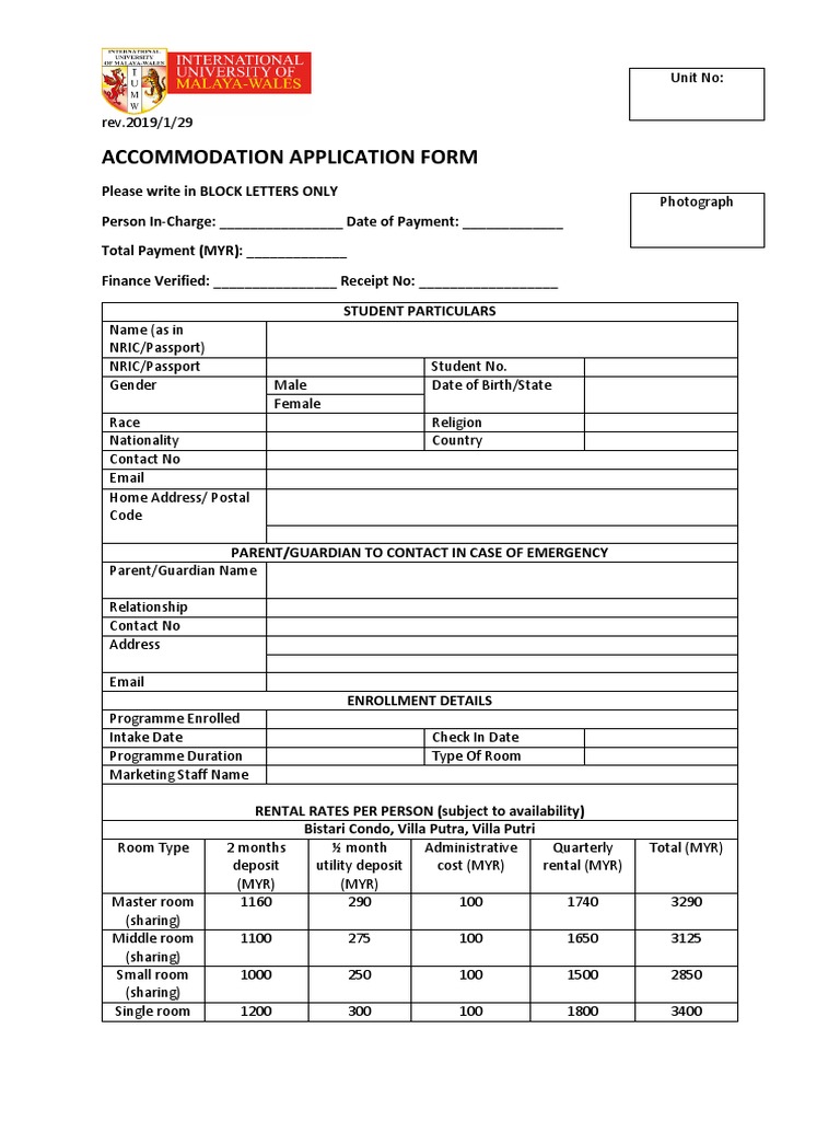 Student Accommodation Application Form | PDF | Private Law | Government