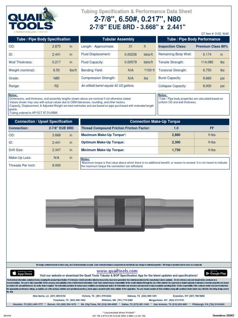 2-7/8'' EUE 8RD - 3.668'' X 2.441'': Tubing Specification & Performance ... 2-7/8'' EUE 8RD - 3.668'' X 2.441'': Tubing Specification & Performance ...