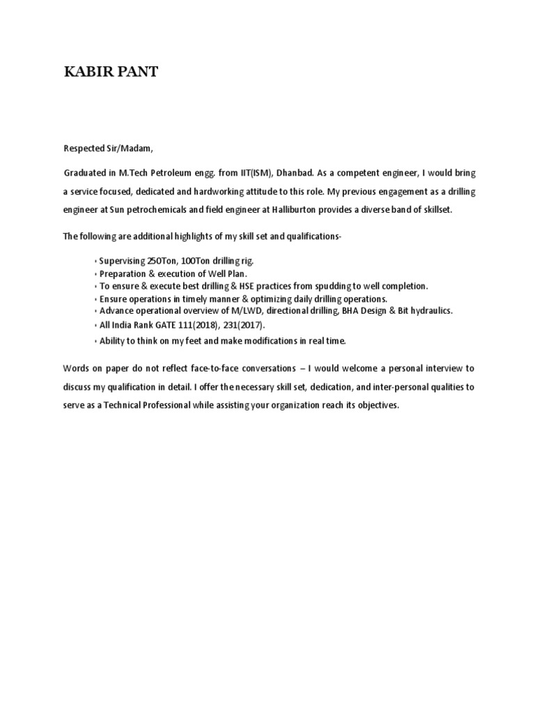Cover Letter - Kabir - Pant - 2022 | PDF