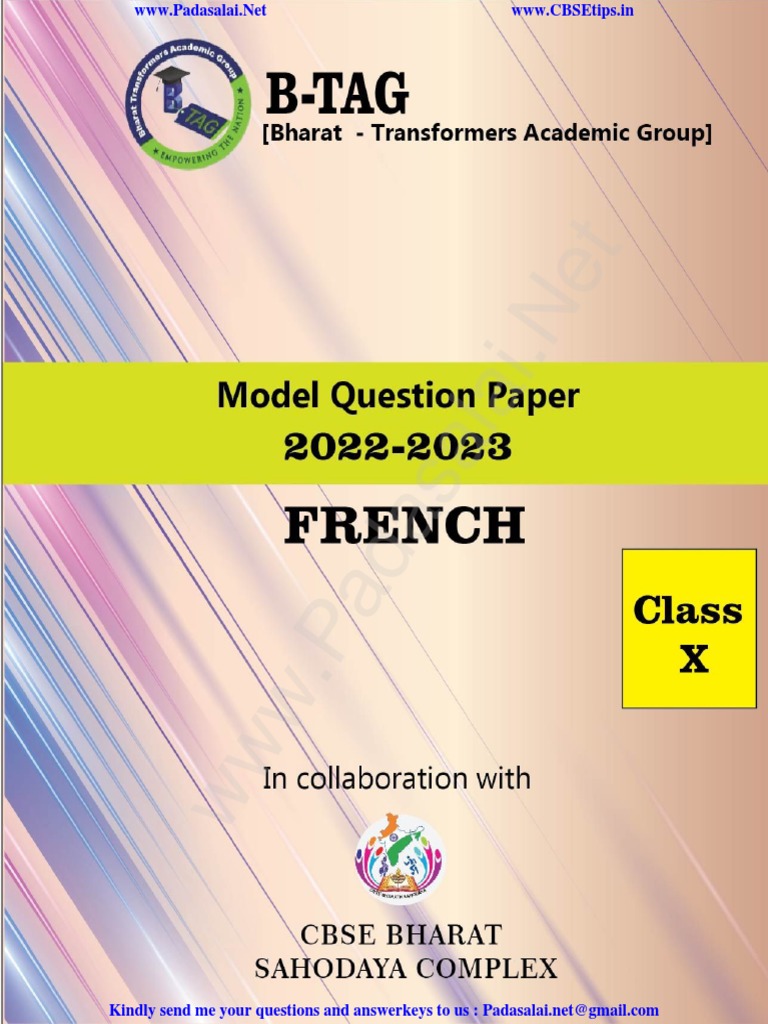 Class 10 French Sample Question Paper Mrs. Jeena French Medium PDF ...