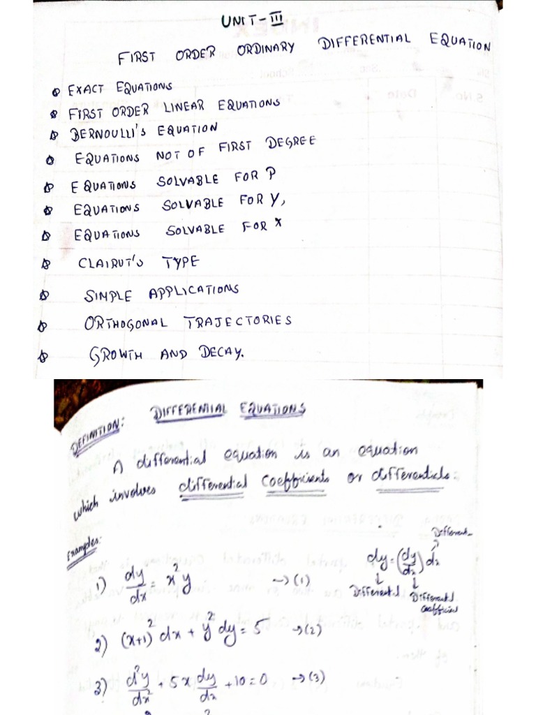 Unit3 First Order First Degree Differential Equations Pdf