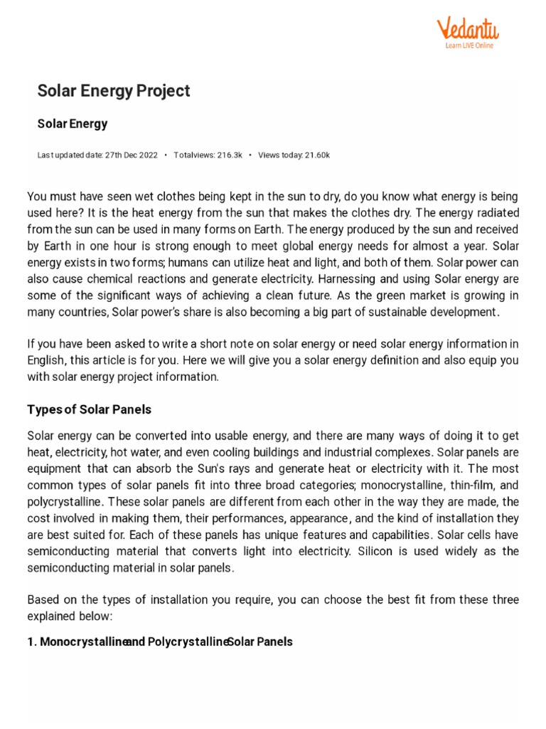 Solar Energy Project | PDF