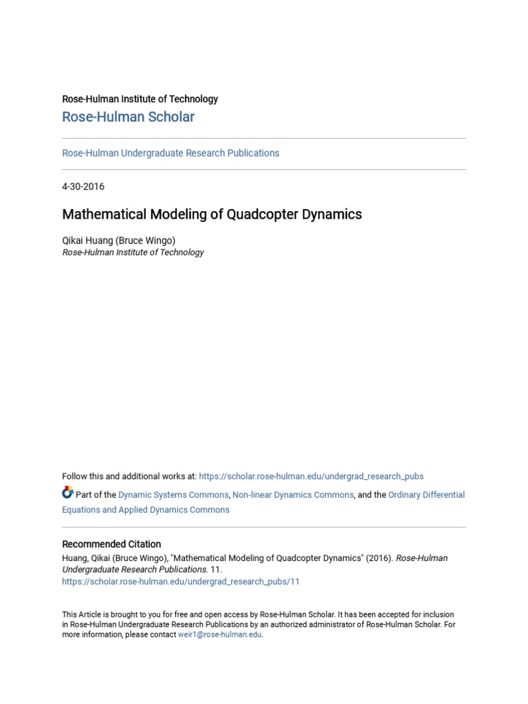 Mathematical Modeling of Quadcopter Dynamics | Download Free PDF | Lie Groups | Matrix (Mathematics)