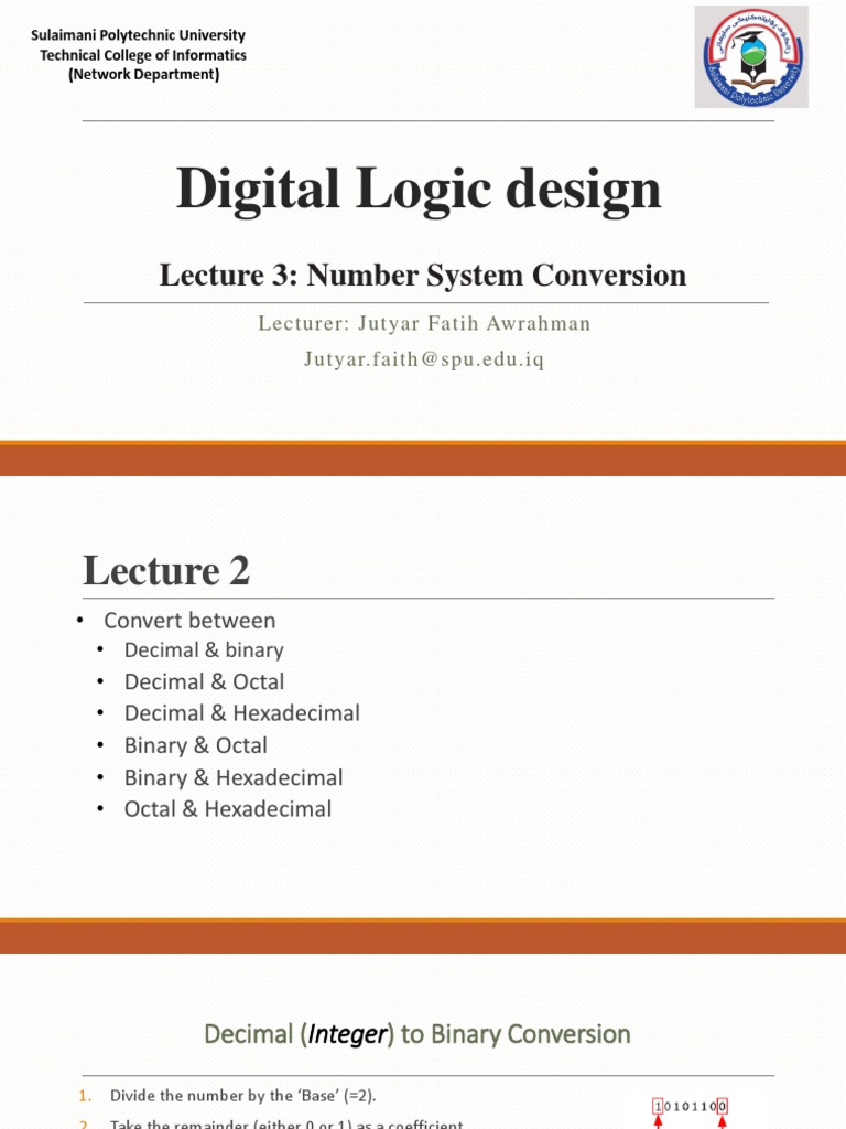 Lecture 3 Number System Conversion Pdf Number Theory Theory Of