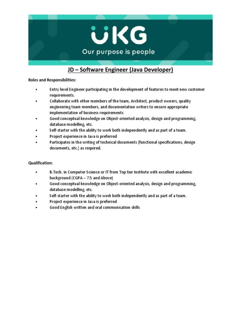 JD - Software Engineer (Java Developer) | PDF