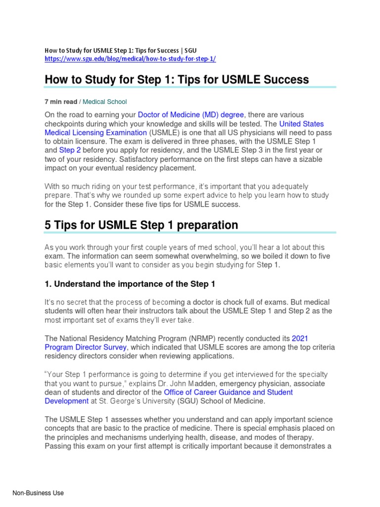 How To Study For USMLE Step 1 - SGU | PDF | United States Medical ...